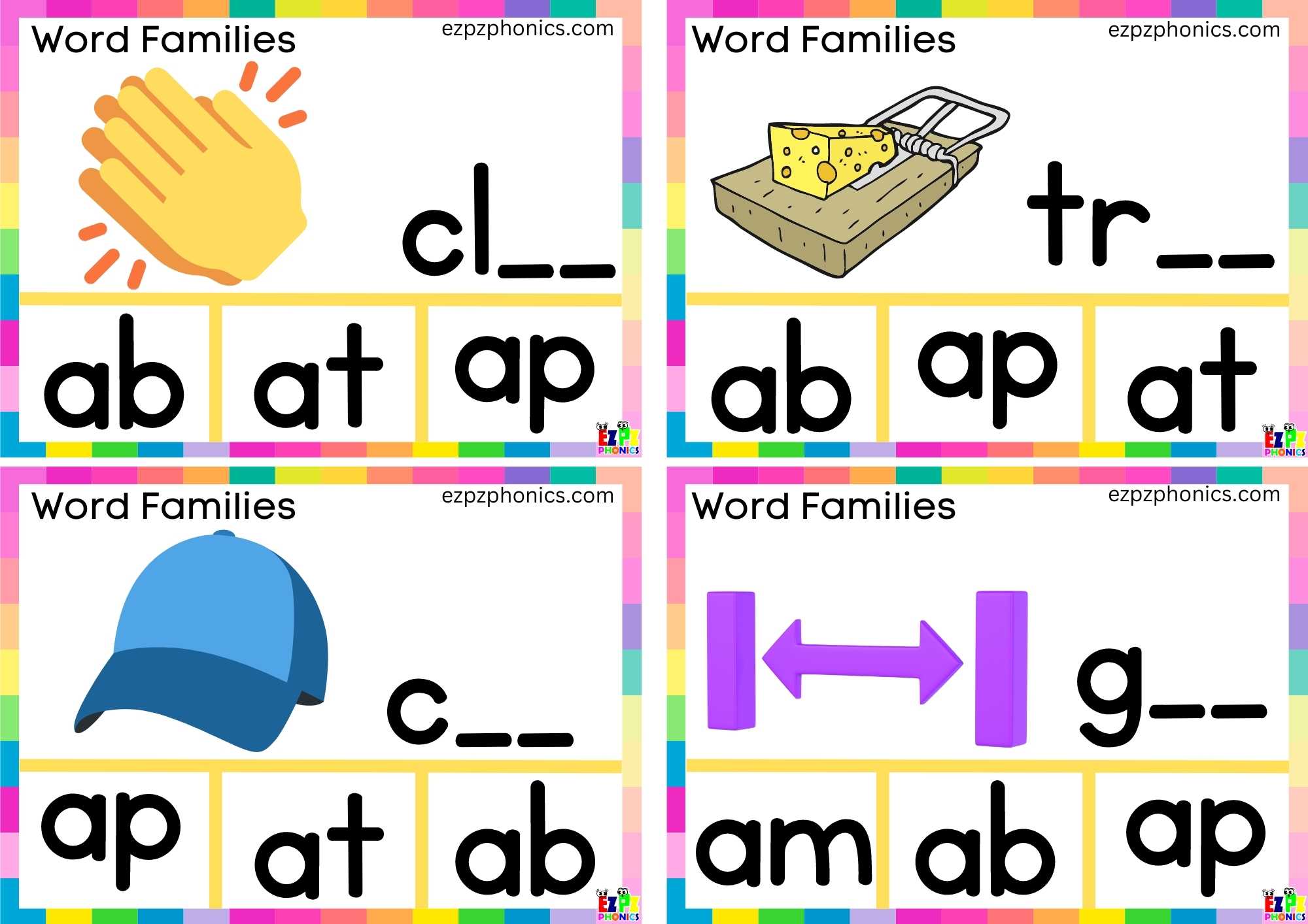 Word Family ap Finish the word and clip the correct letters Includes the words; clap, trap, cap ...